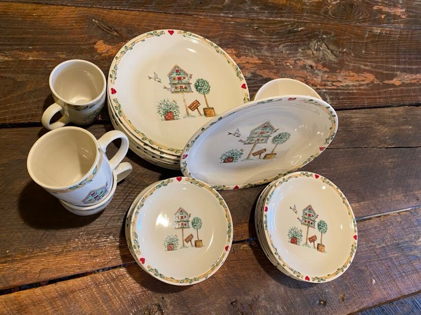 Vintage Thomson Pottery Birdhouse Replacement Dinnerware- Dinner Plates ...