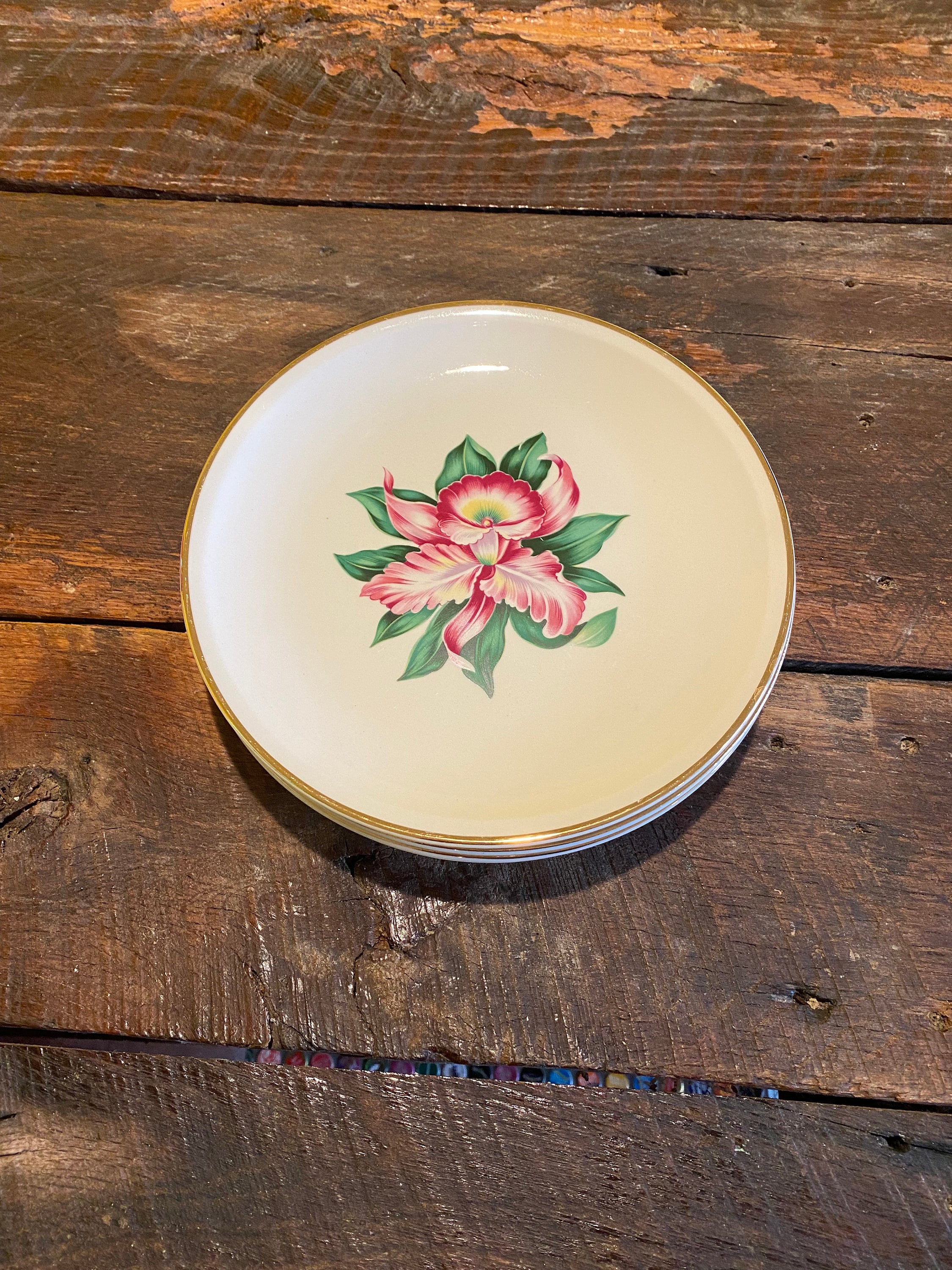 Vintage Paden City Pottery Modern Orchid Dinner Plates 9 3/8 22K Gold ...