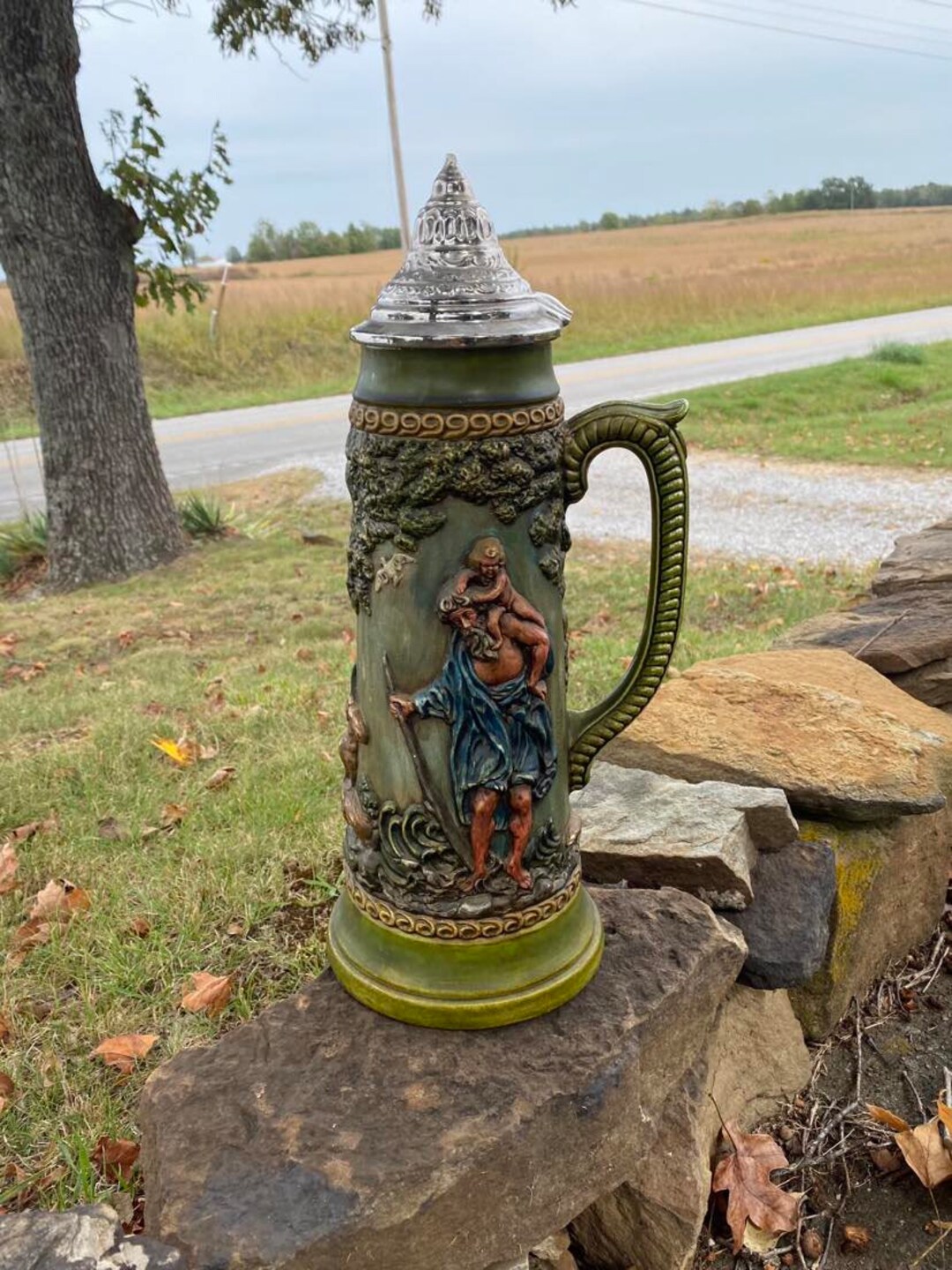 Large Vintage Atlantic Mold Hand Painted Ceramic Stein- #4607 - Etsy