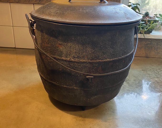 Large Antique Footed Cast Iron Cauldron Bean Pot With Lid and Handle No ...