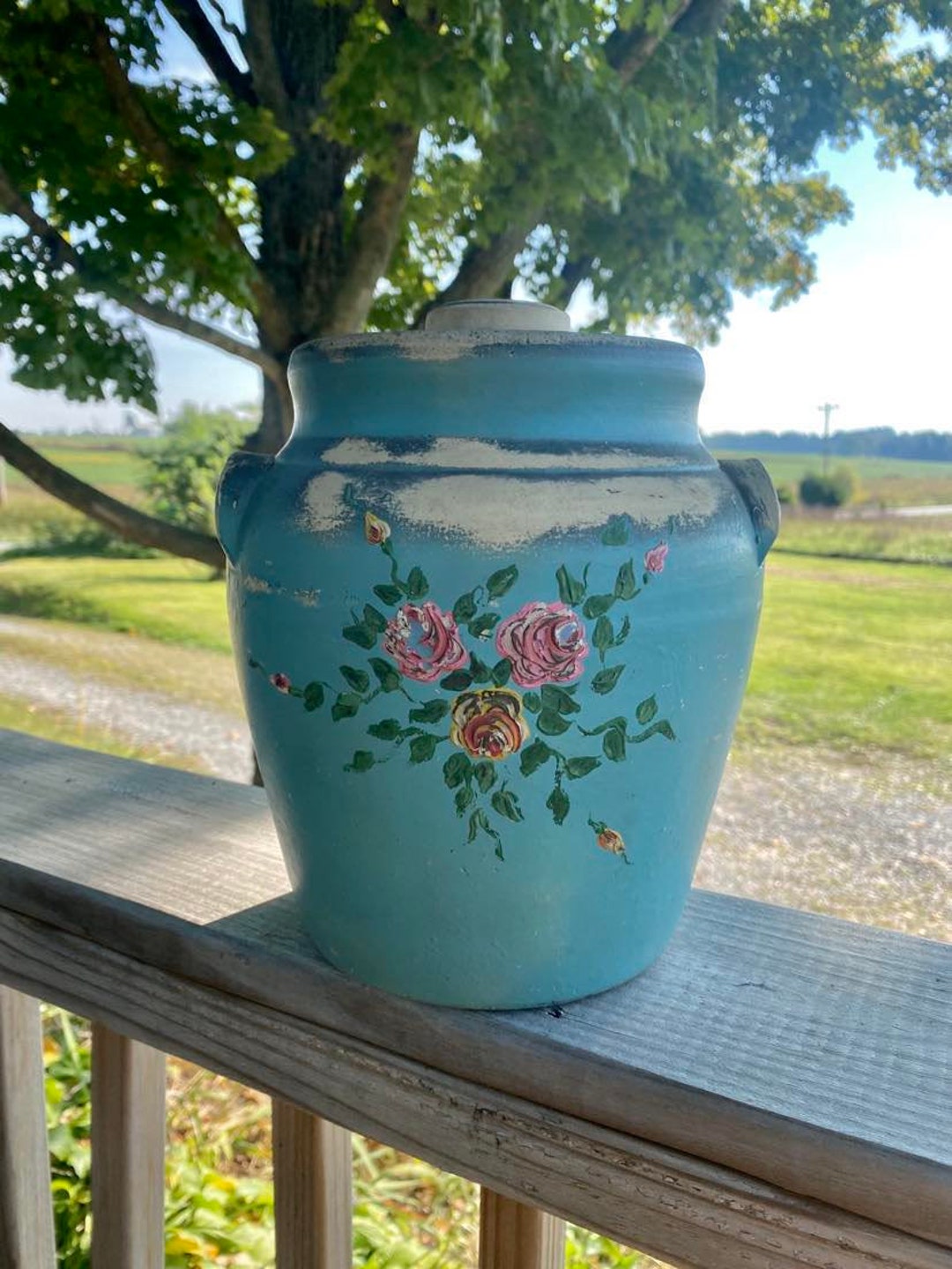 Vintage Ransburg Pottery Stoneware Cookie Jar With Lid- Blue Floral - Etsy