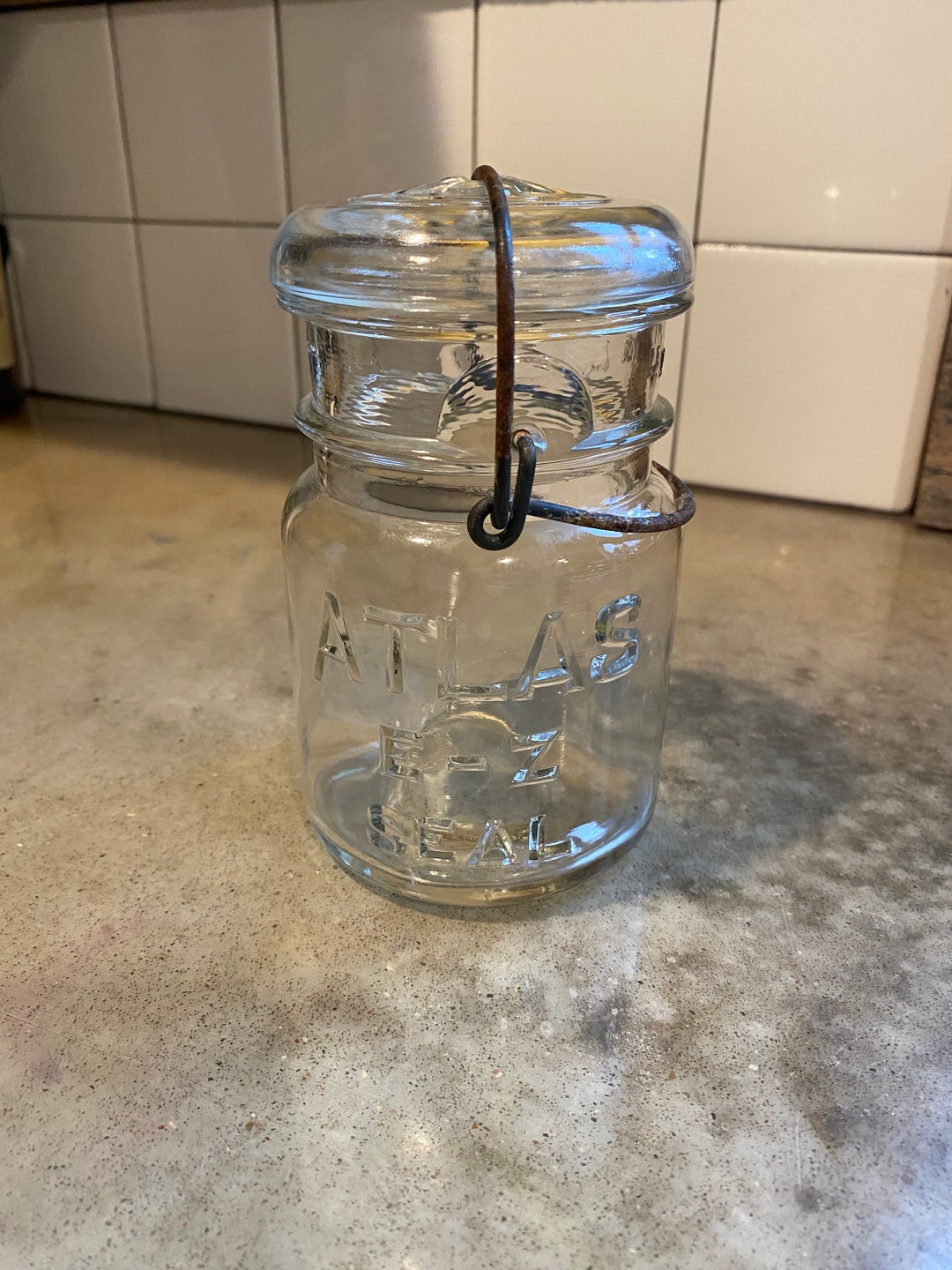 Vintage Clear Atlas E-Z Seal Pint Canning Jar With Lid and Metal Bail ...