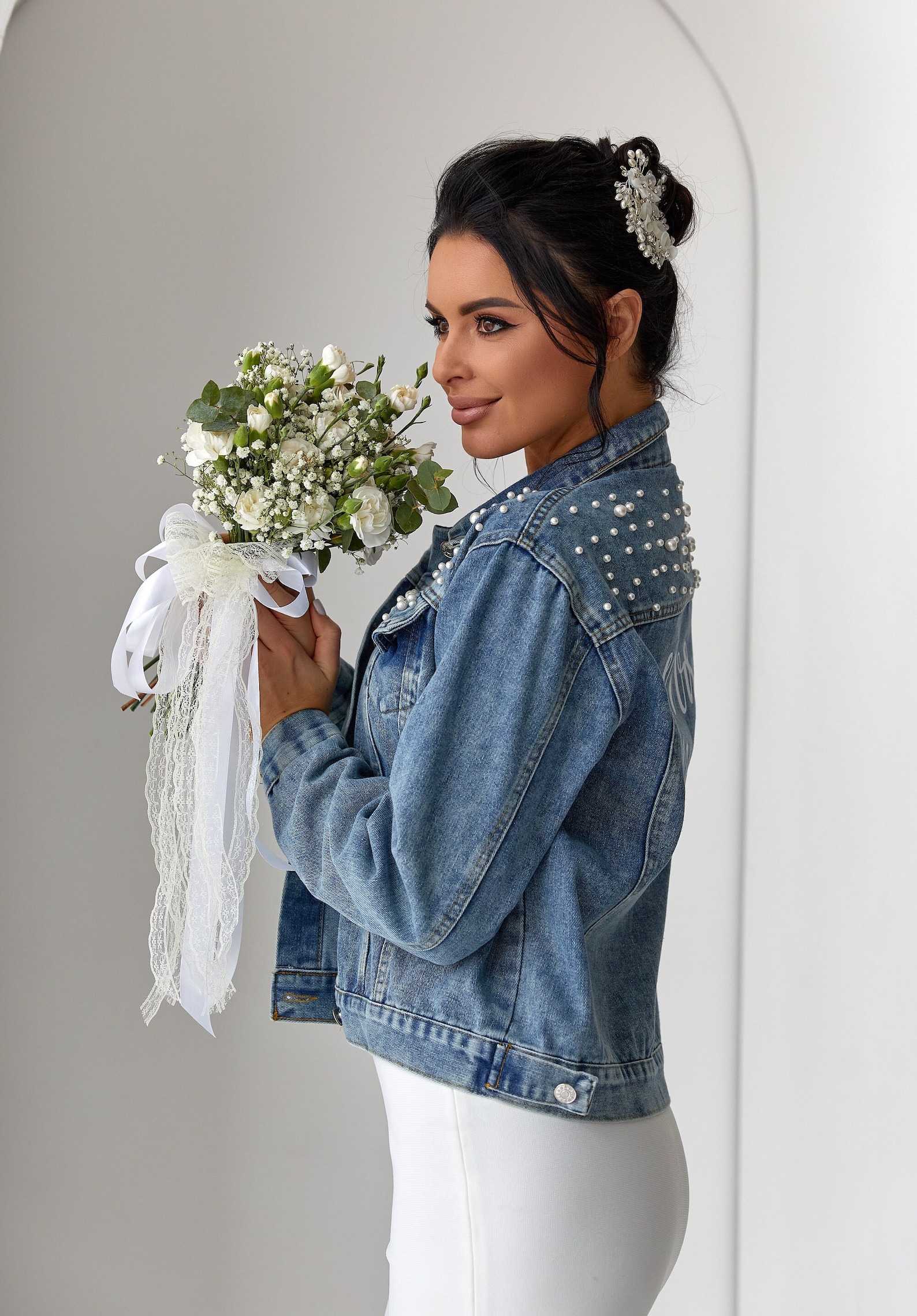 Custom Mrs Bridal Denim Jacket With Pearls, Mrs Wedding Jean Jacket ...
