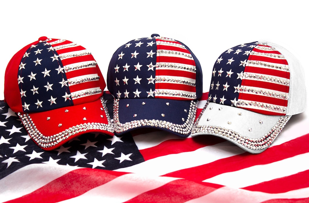 4th of July Cap, America Print Caps, Rhinestone Fancy USA Cap ...