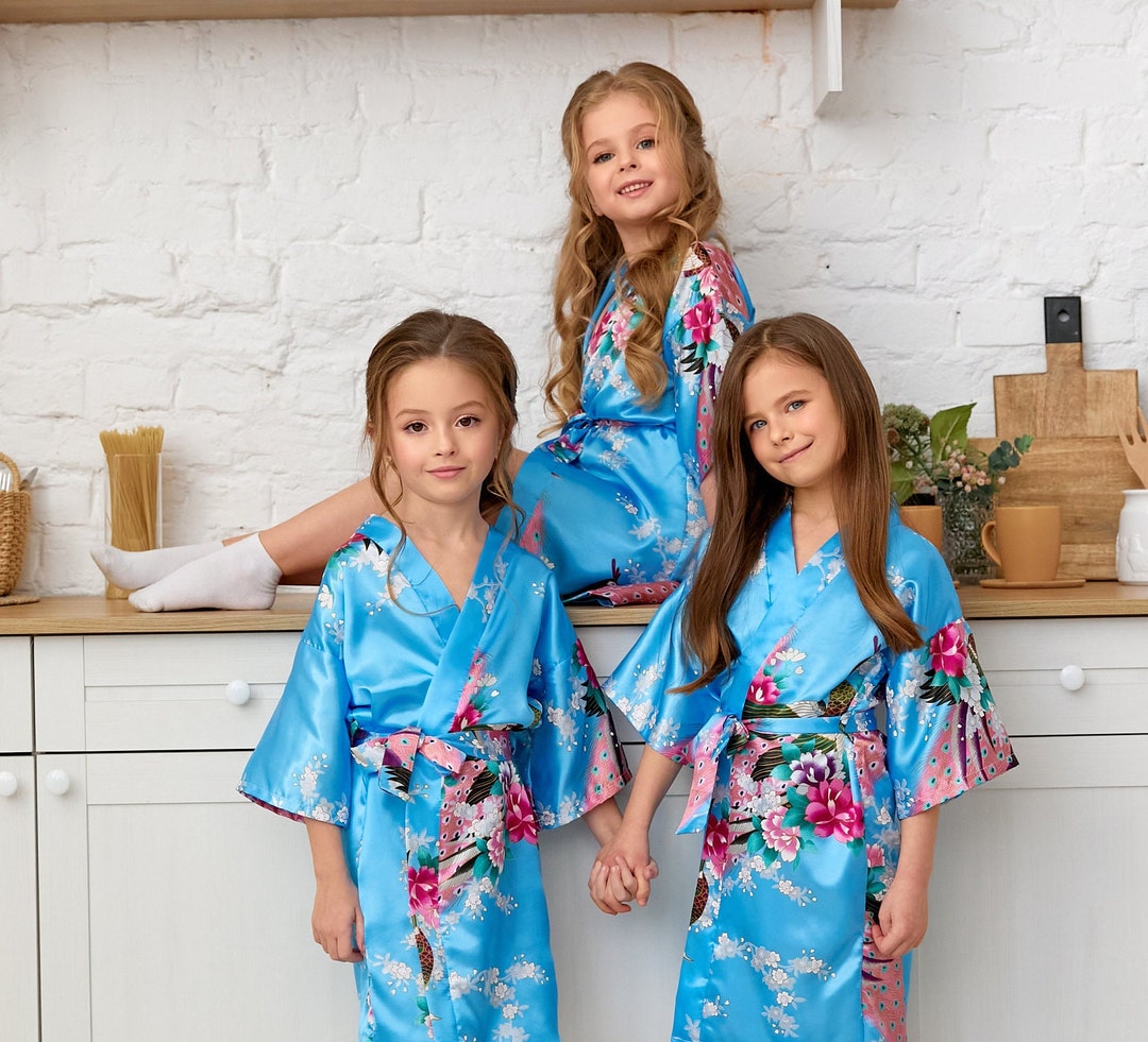Birthday Spa Party Robes for Kids, Custom Robes, Kids Floral Peacocks ...