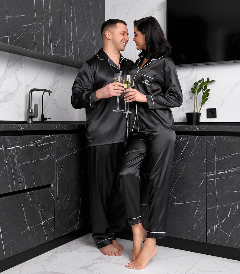 Custom Satin Pajamas for Couple Mr and Mrs Custom Pyjamas - Etsy