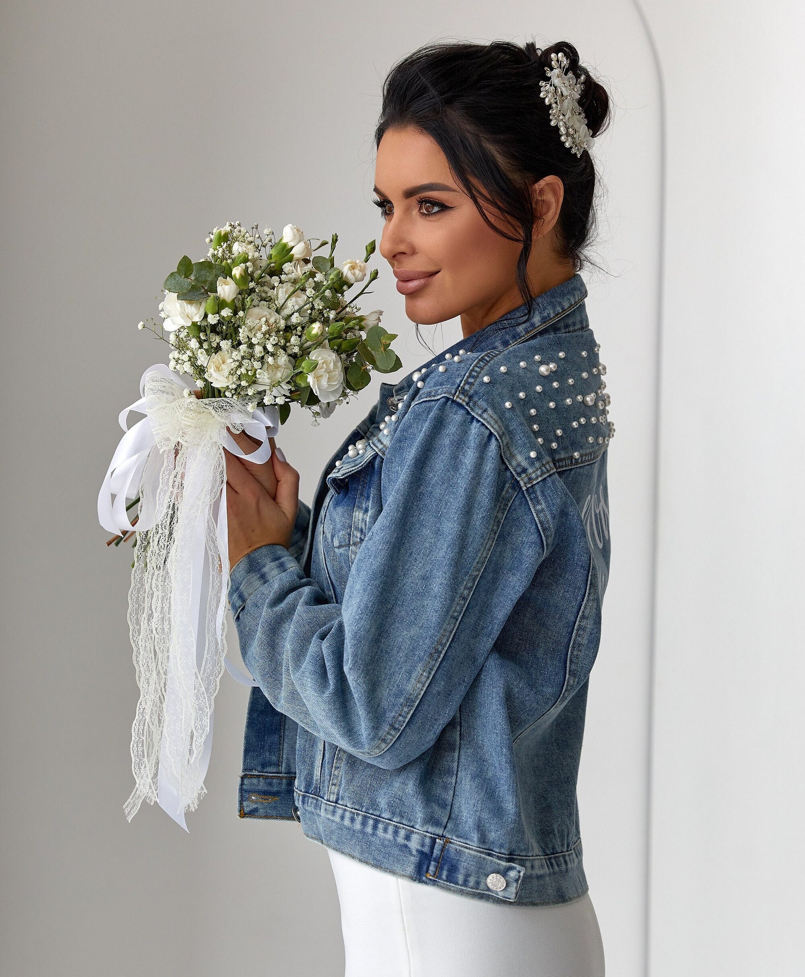 Mrs Wedding Jean Jacket, Custom Name Jacker for Bride, Custom Bridal ...