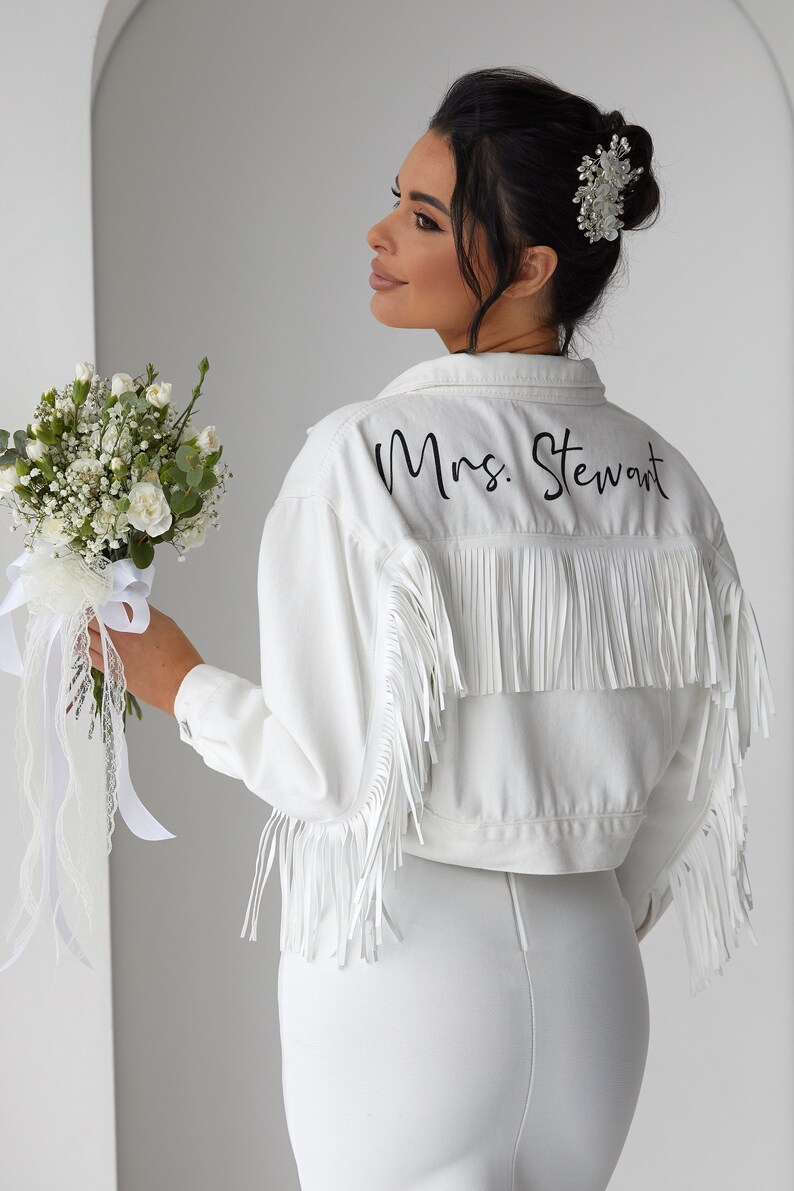 Custom White Mrs Denim Jacket With Fringes Bride Denim Jacket - Etsy