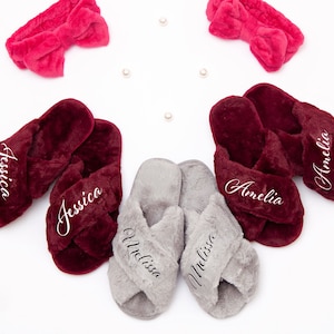 Custom Spa Fluffy Cross Slippers, Bridesmaid Slippers, Bridesmaid Gift ...