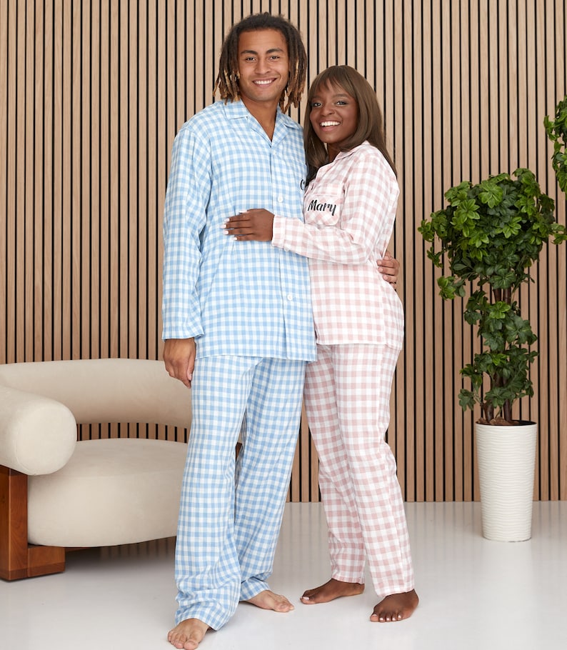 Customized Matching Pjs, Plaid Pajamas for Couple, Honeymoon Gift ...