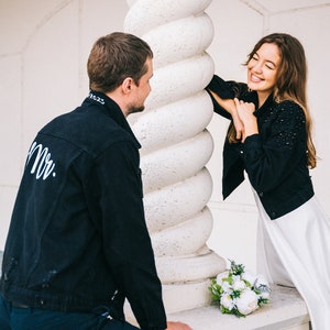 Wedding Jacket With Pearls, Custom Jean Jacket, Bridal Gift ...