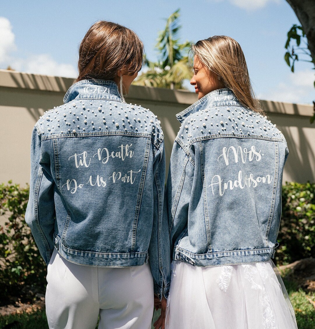 Custom Denim Jacket, Till Death Do Us Part, Bride Jacket, Bridal Pearls ...