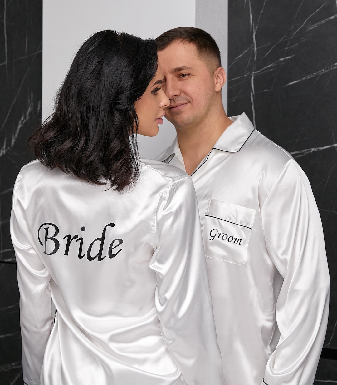 Groom and Bride Custom Satin Pajamas, Mr and Mrs Pajama Sets, Wedding ...