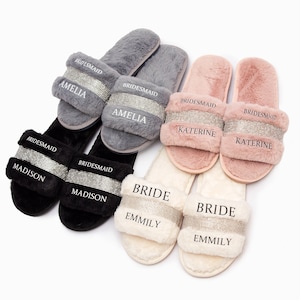 Wedding Slippers, Bride Custom Slippers, Bride Fluffy Rhinestone ...