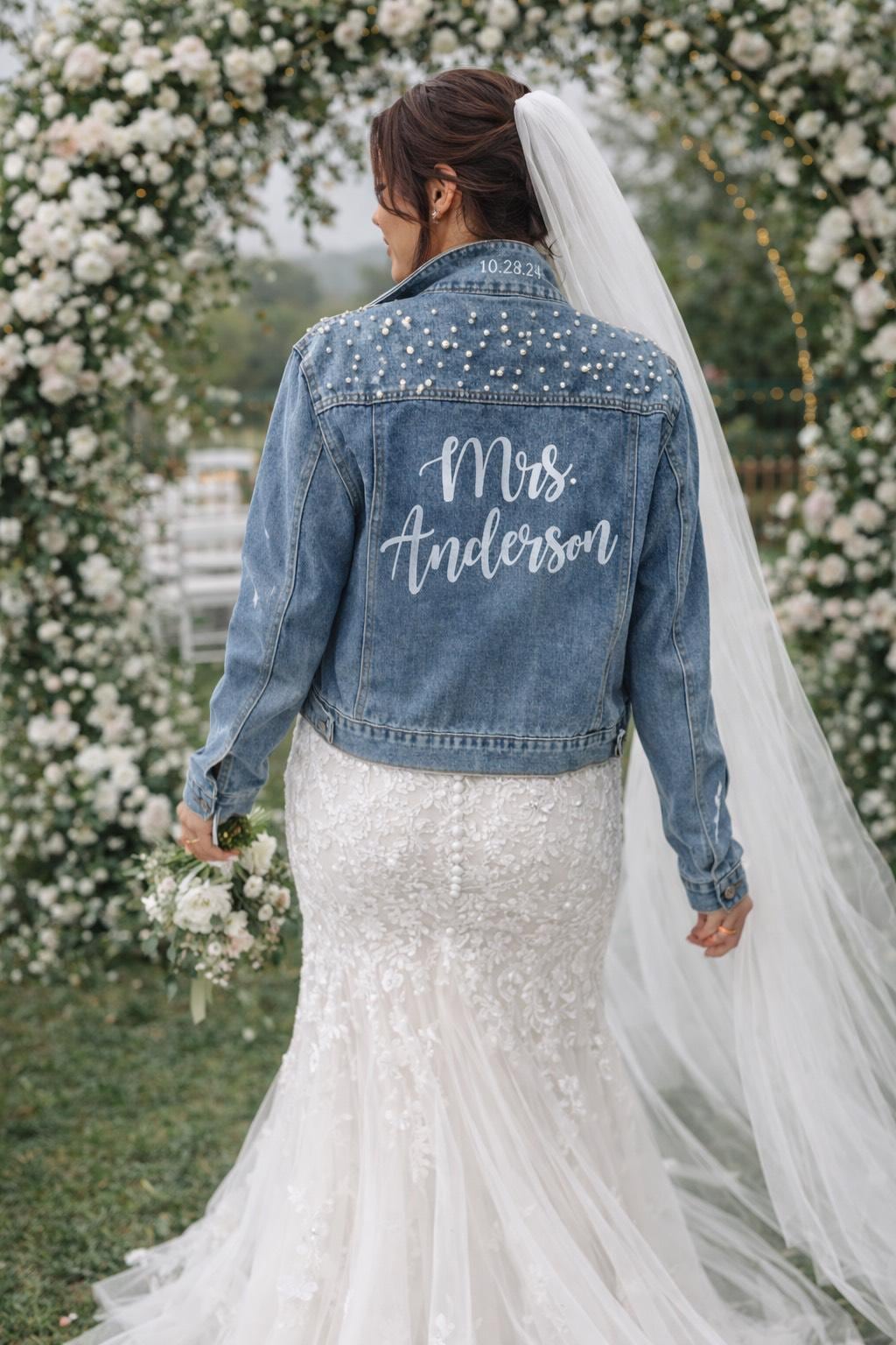 Mrs Wedding Jean Jacket, Custom Name Jacker for Bride, Custom Bridal ...