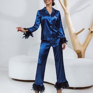 Christmas Pajamas With Feathers, Customized Xmas Satin Pyjamas - Etsy