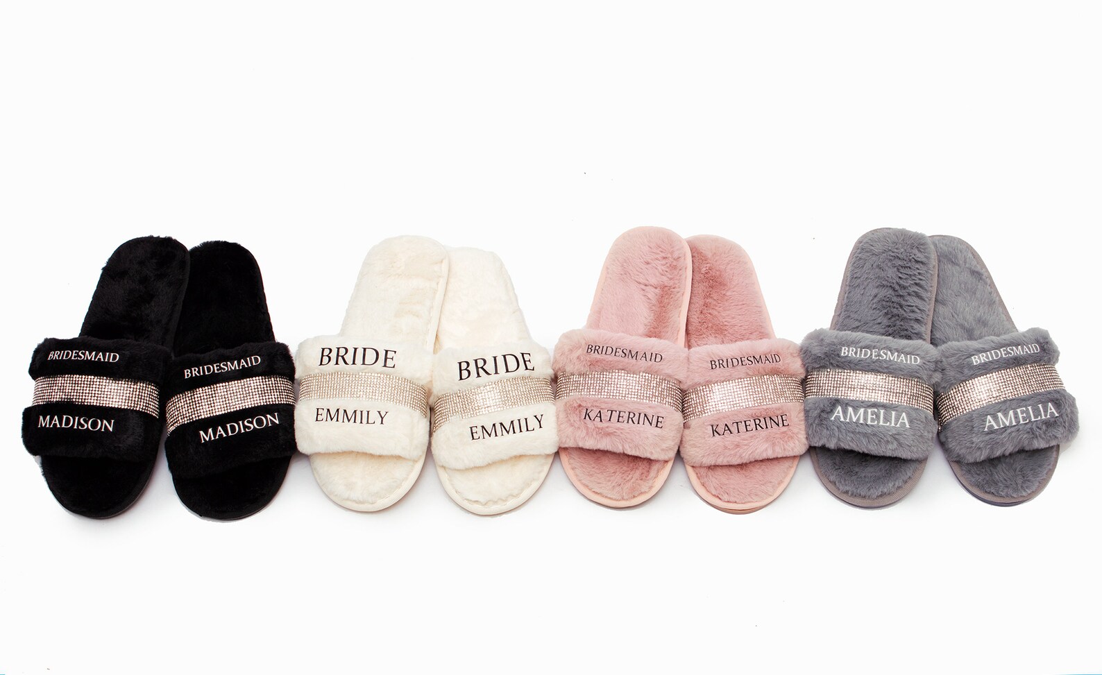 Wedding Slippers, Bride Custom Slippers, Bride Fluffy Rhinestone ...
