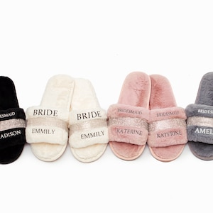 Wedding Slippers, Bride Custom Slippers, Bride Fluffy Rhinestone ...
