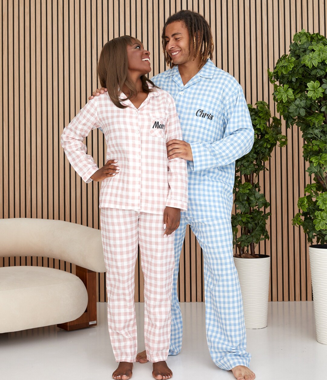 Plaid Pajamas for Couple, Customized Pj, Honeymoon Gift, Matching Pjs ...