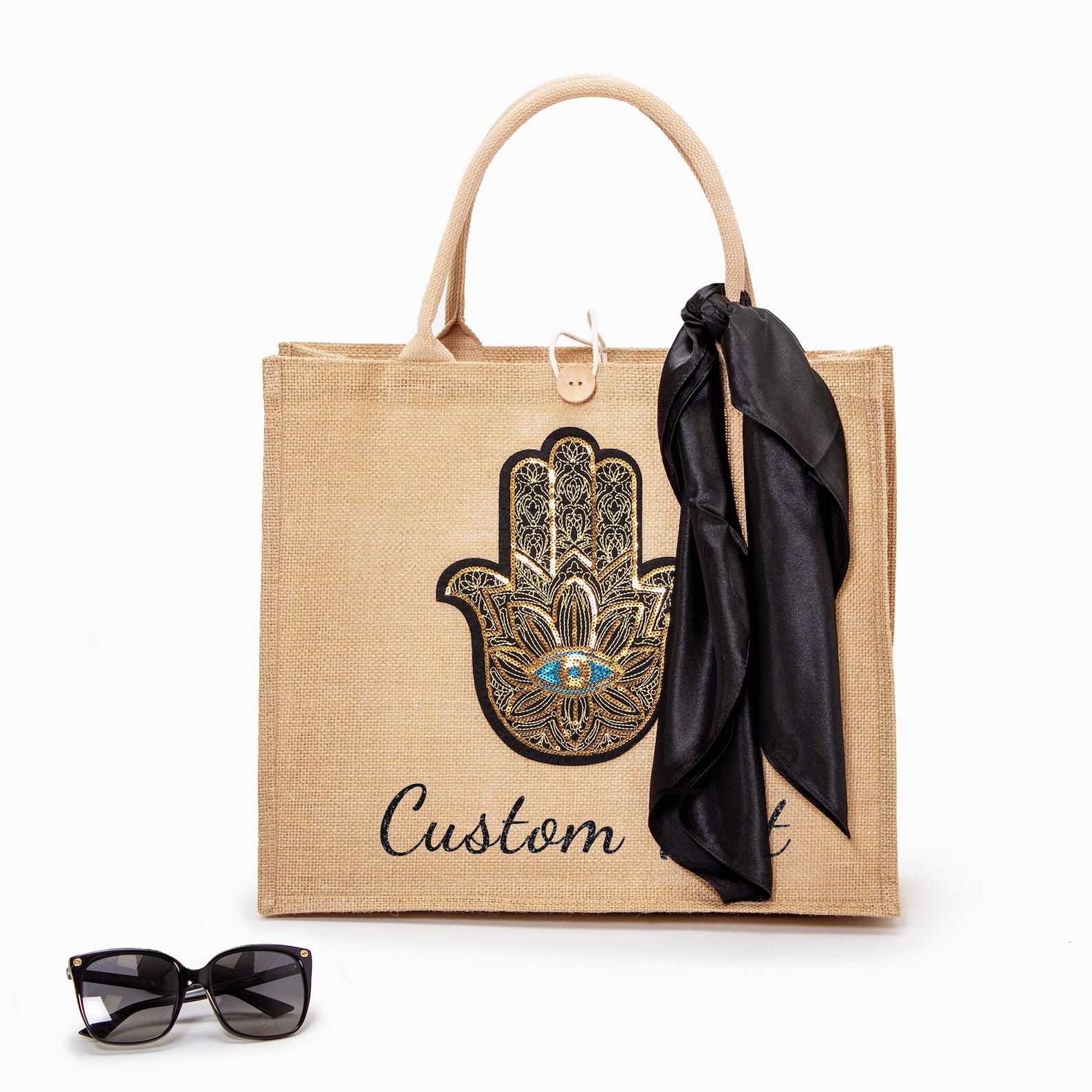Tote Bag With Hamsa Hand, Evil Eye Protection Tote Bag, Hamsa Bag, Hand ...
