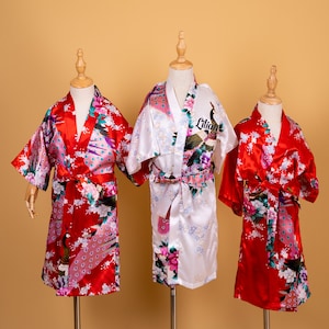 Kids Floral Peacocks Robes, Flower Girl Robes, Custom Robes, Kids Satin ...