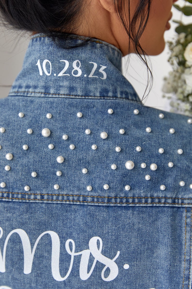 Custom Mrs Bridal Denim Jacket With Pearls, Mrs Wedding Jean Jacket ...