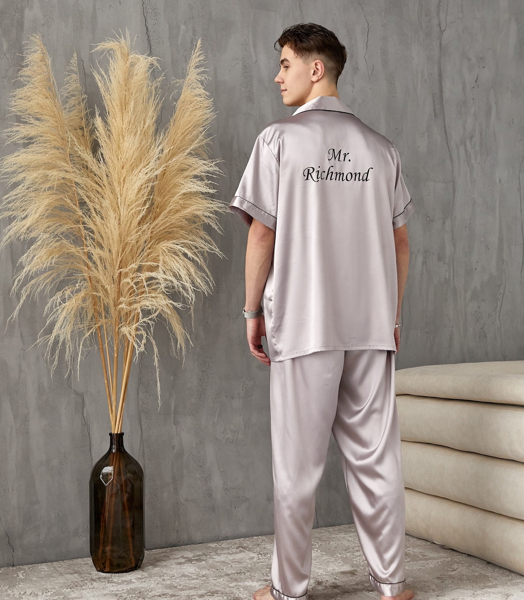 Personalized Pajama Set for Men, Custom Groom Satin Pajamas, Mr Pajama ...