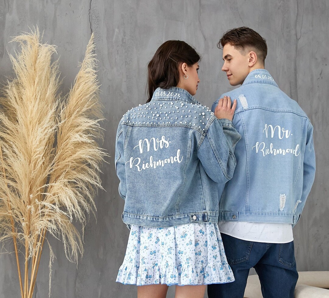 Groom and Bride Jean Jackets, Wedding Jackets, Honeymoon Jackets, Mr ...