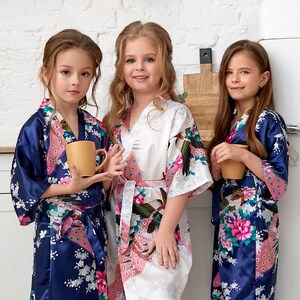 Kids Floral Peacocks Robes, Flower Girl Robes, Custom Robes, Kids Satin ...