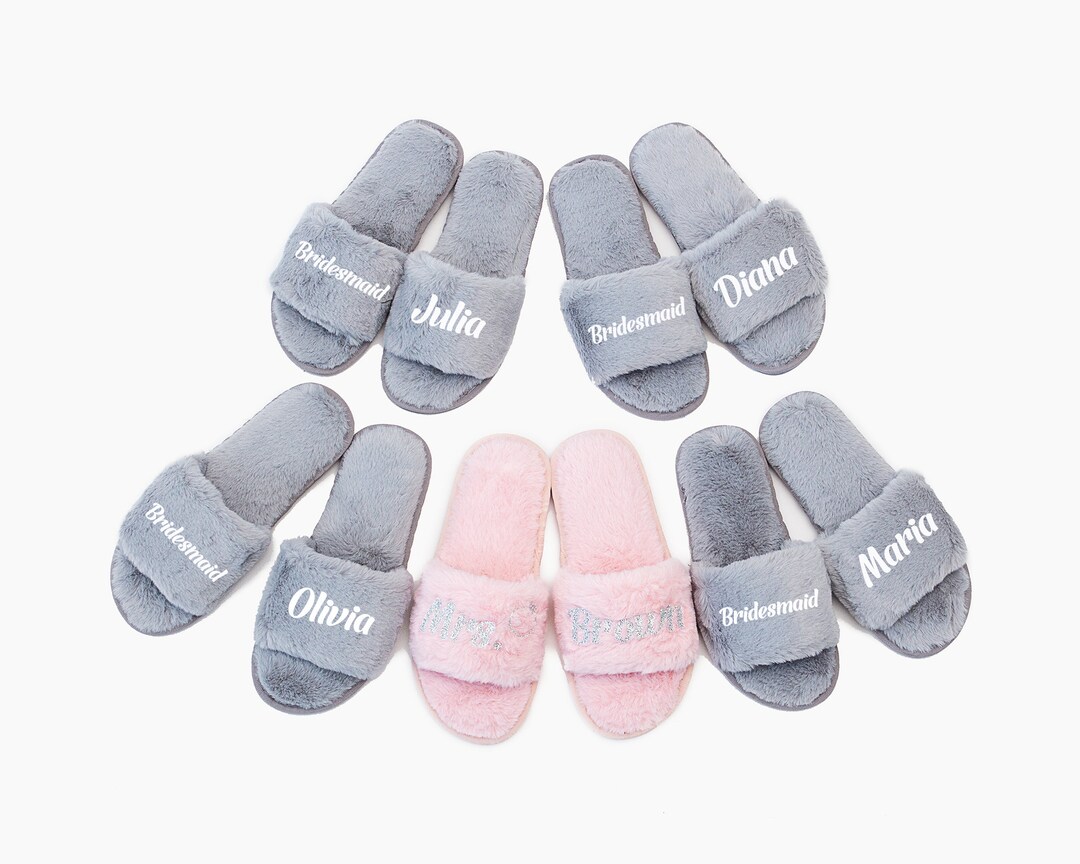 Bridesmaid Gifts, Personalized Slippers, Custom Fluffy Slippers, Squad ...