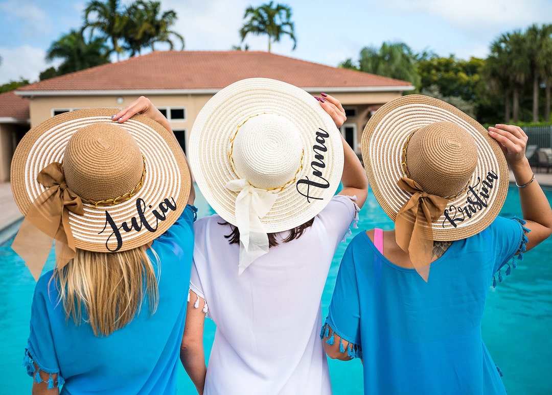 Custom Bride Sun Hat, Bridesmaid Floppy Hats, Bachelorette Hats ...