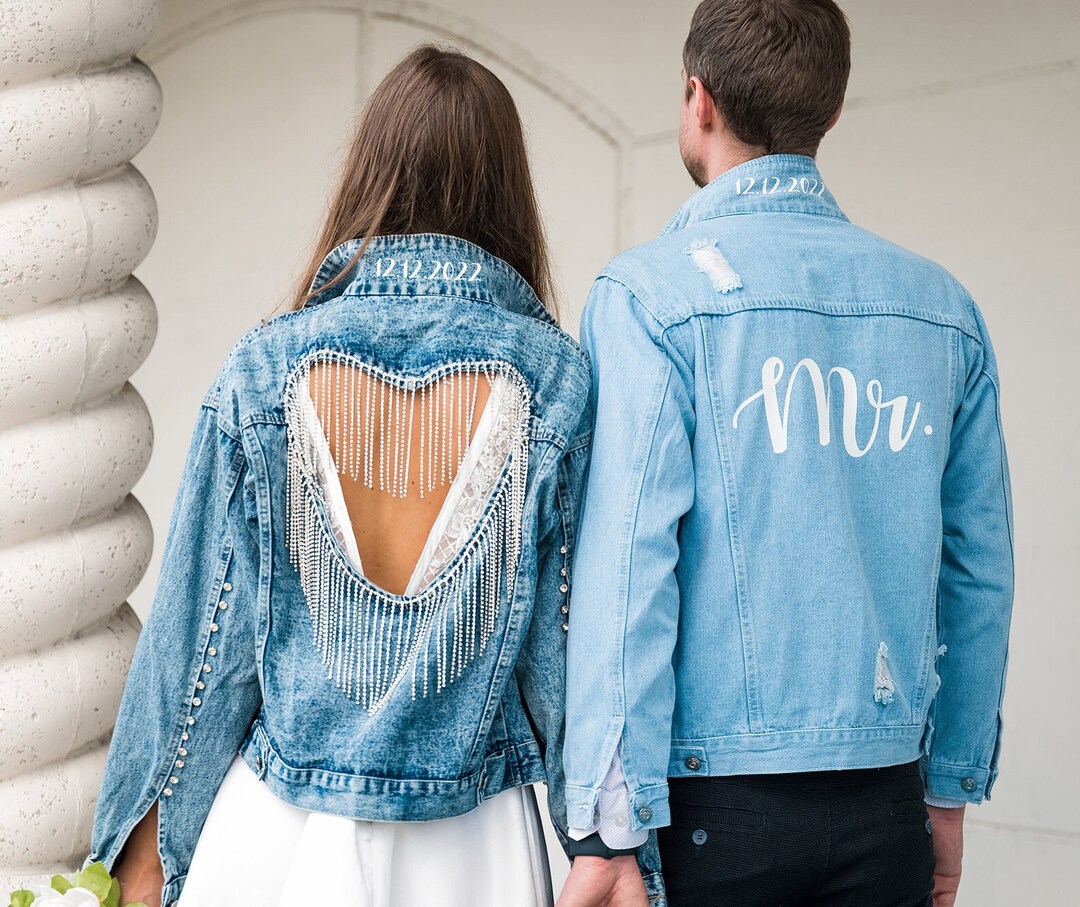 Wedding Jean Jacket for Bride and Groom, Denim Jacket With Heart ...
