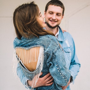 Wedding Jean Jacket for Bride and Groom, Denim Jacket With Heart ...
