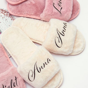 Bridesmaids Fluffy Slippers, Bridesmaid Gifts, Fur Slippers, Party ...