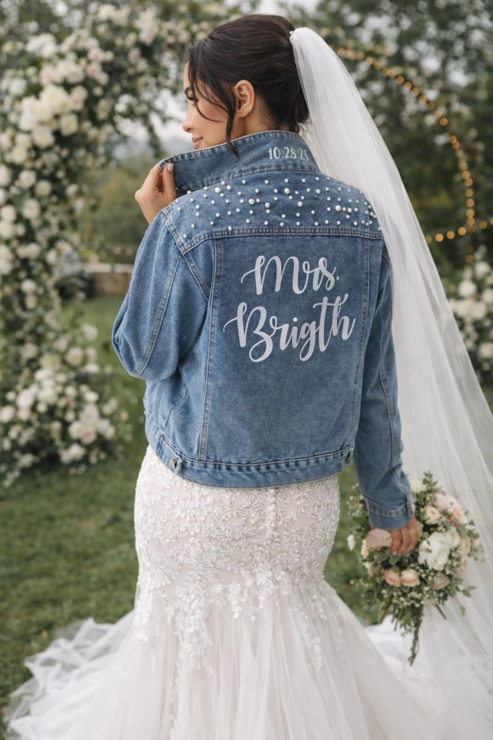 Mrs Wedding Jean Jacket, Custom Name Jacker for Bride, Custom Bridal ...