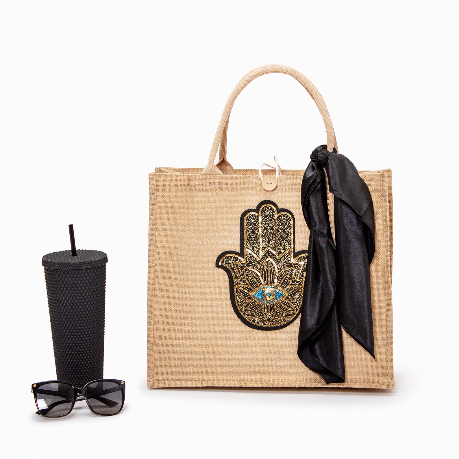 Tote Bag With Hamsa Hand, Evil Eye Protection Tote Bag, Hamsa Bag, Hand ...