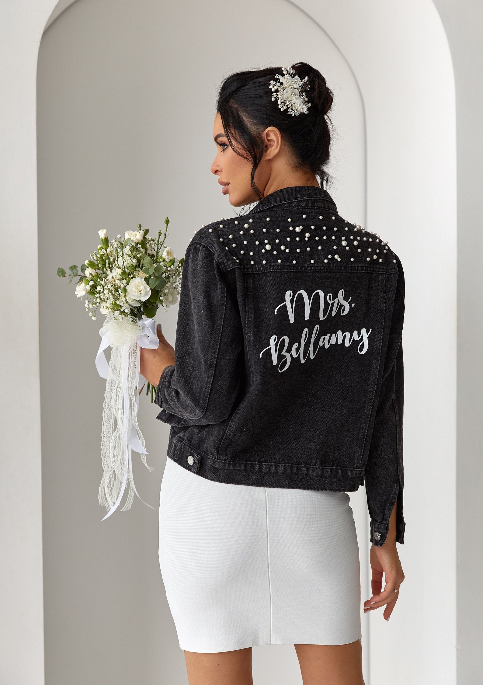 Mrs Wedding Jean Jacket, Custom Name Jacker for Bride, Custom Bridal ...