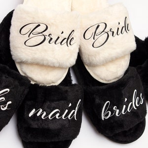 Bridesmaids Fluffy Slippers, Bridesmaid Gifts, Fur Slippers, Party ...