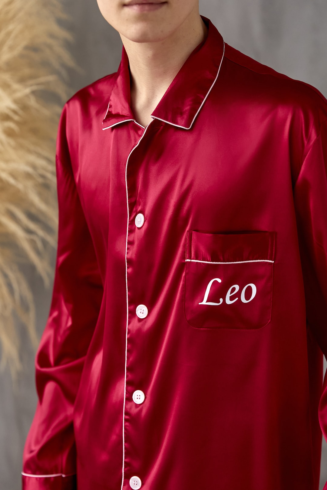 Long Personalized Pajama Set, Groom Pajamas, Custom Satin Pajama for ...