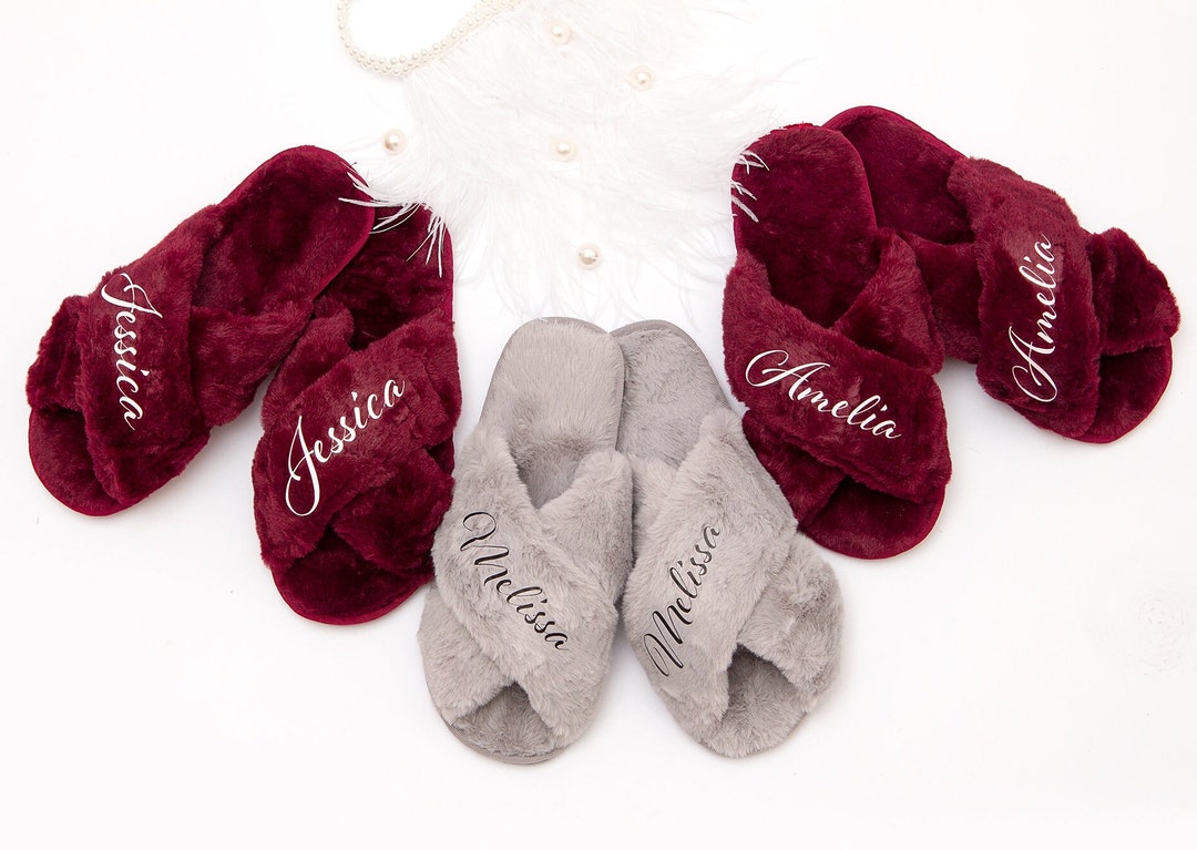 Custom Slippers, Bridesmaid Gifts, Fluffy Slippers, Bachelorette Fluffy ...