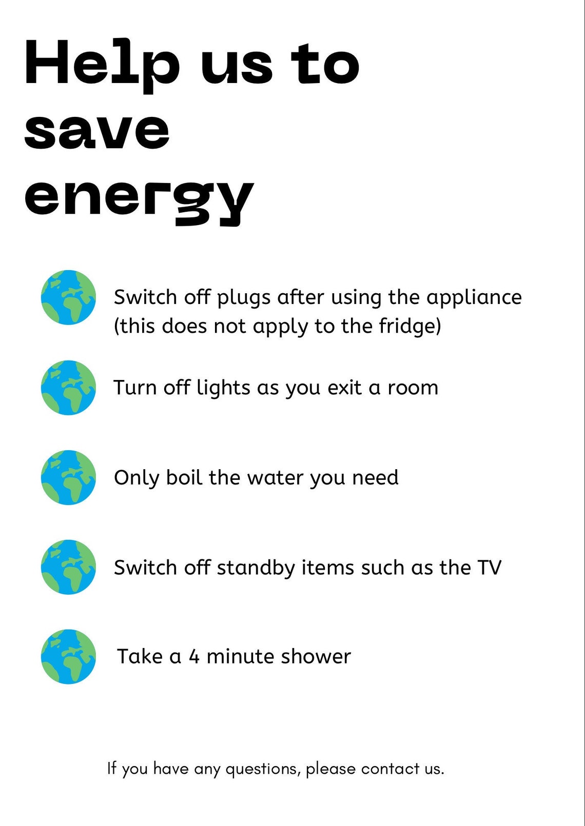 Save Energy Poster | Reduce Consumption | Guest Poster | Holiday Let ...