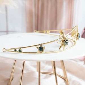 Raised Bridal Crown of Stars and Crystals, Delicate Floating Golden ...
