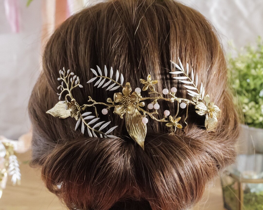 Delicate Branch Tiara With Leaves and Flowers, Gold Wedding Headpiece ...