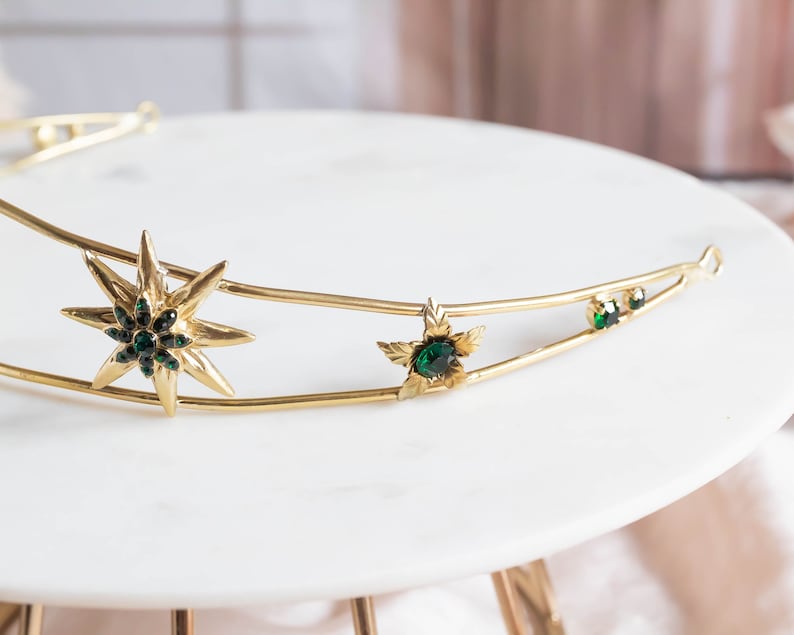 Simple and Elegant Bridal Tiara of Light Gold Color Stars Inlaid With ...