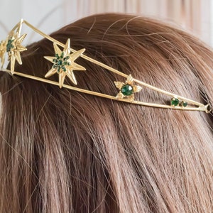 Simple and Elegant Bridal Tiara of Light Gold Color Stars Inlaid With ...