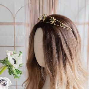 Raised Bridal Crown of Stars and Crystals, Delicate Floating Golden ...