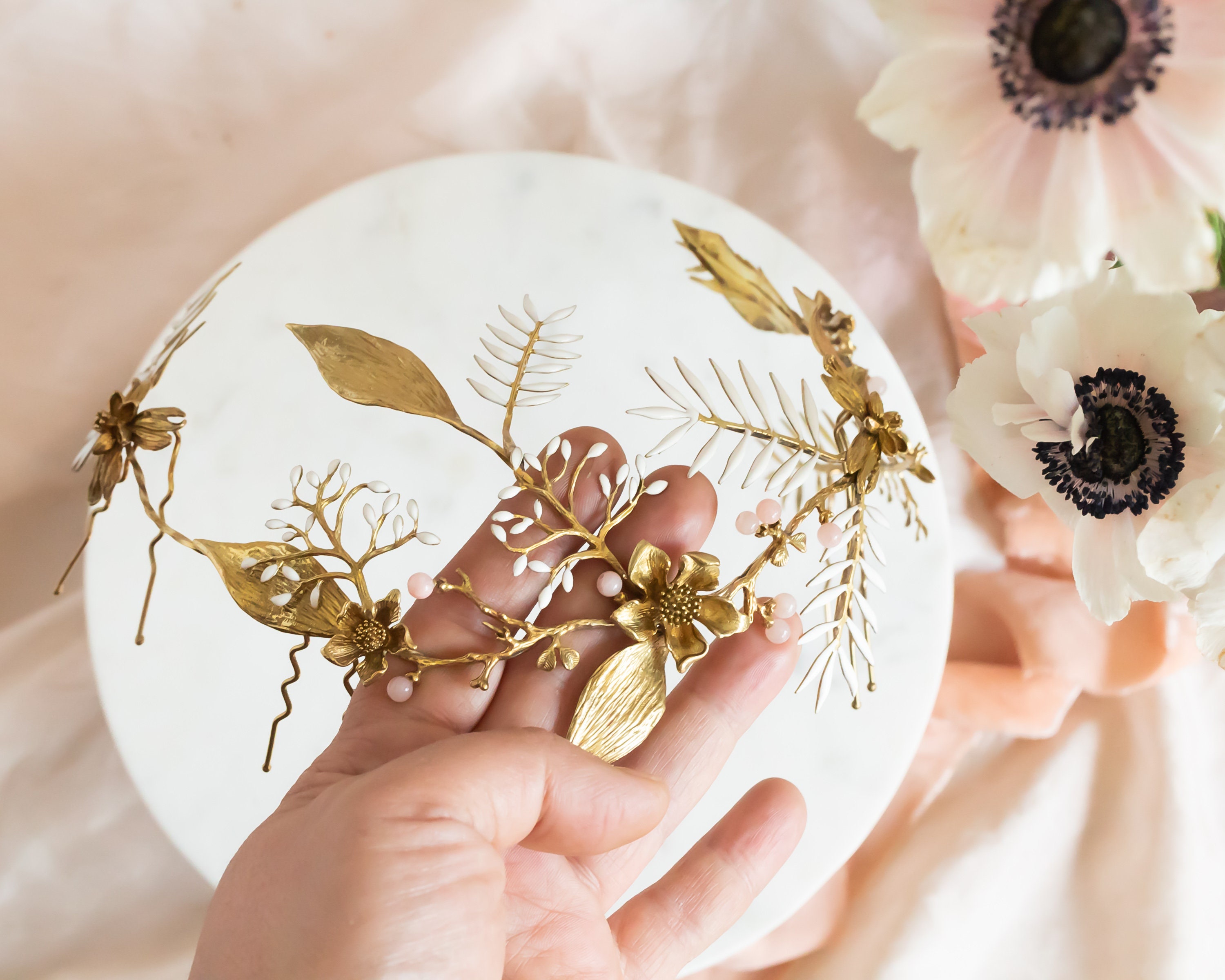 Greek Goddess Crown With Gold and White Leaves, Delicate Laurel Leaves ...