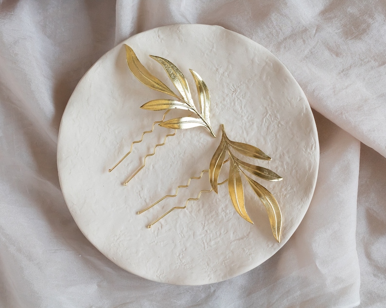 Gold Leaf Bridal Hair Pins, Greek Wedding Hair Accessories - Etsy