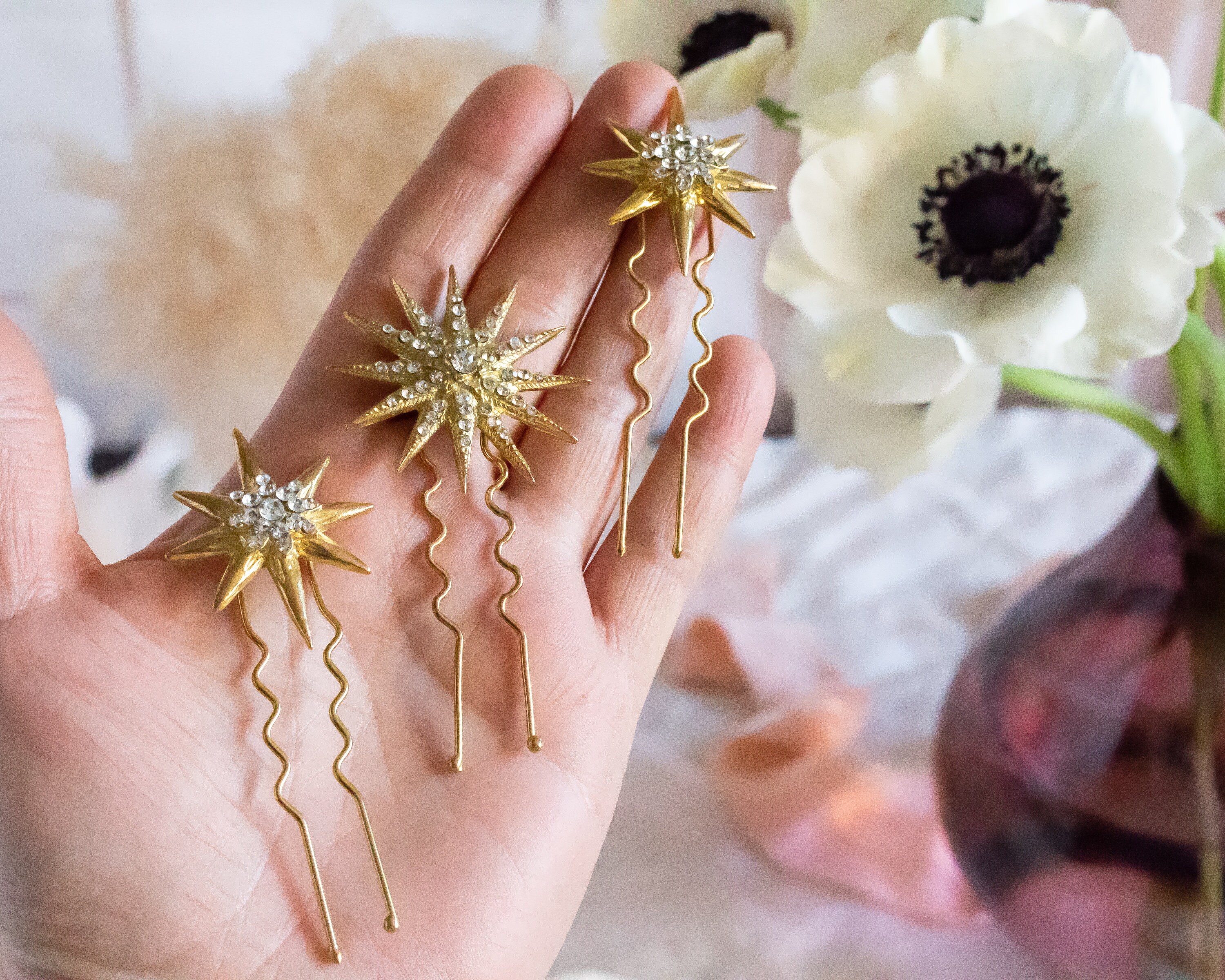 Star Bridal Hair Pins Set for Boho Wedding, Gold Starry Hair Accessory ...