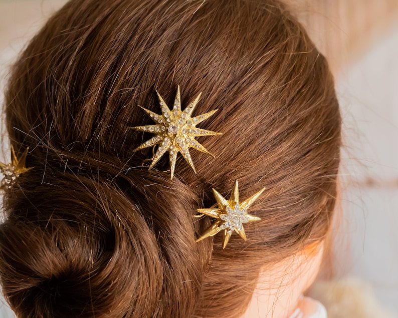 Star Bridal Hair Pins Set for Boho Wedding, Gold Starry Hair Accessory ...